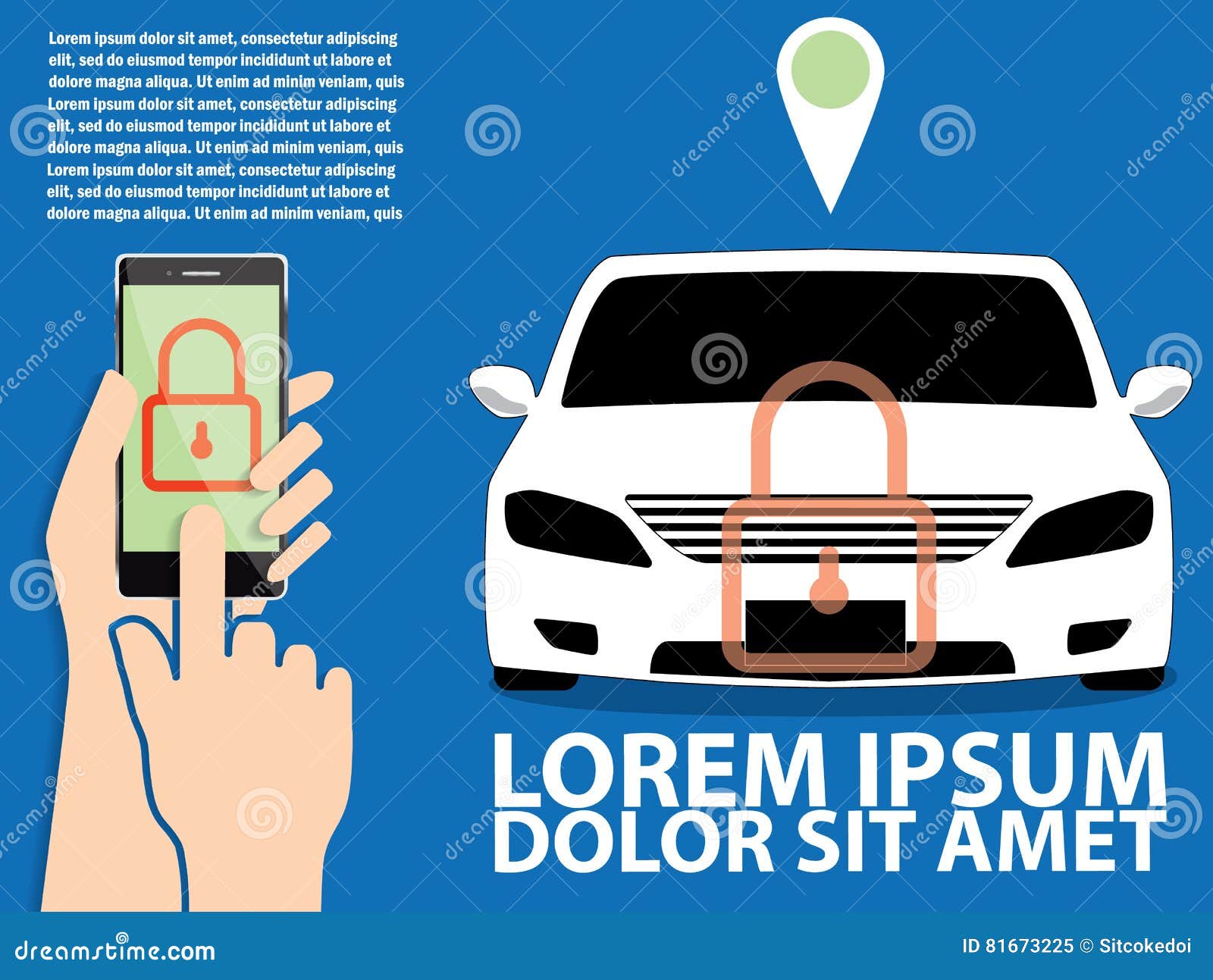 Lock Car and Trace with Mobile Phone. Stock Vector - Illustration of ...
