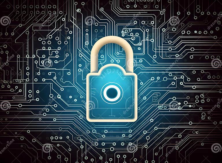 Lock in Centre of Circuit Pattern. Concept of Data Security ...