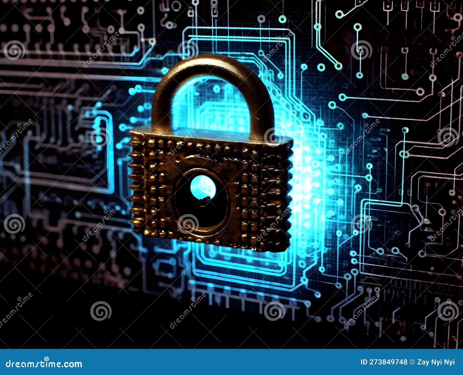 Lock in Centre of Circuit Pattern. Concept of Data Security ...