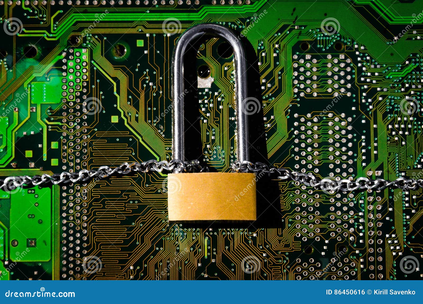 Lock with a Chain on a Circuit Board Connection Stock Photo - Image of ...