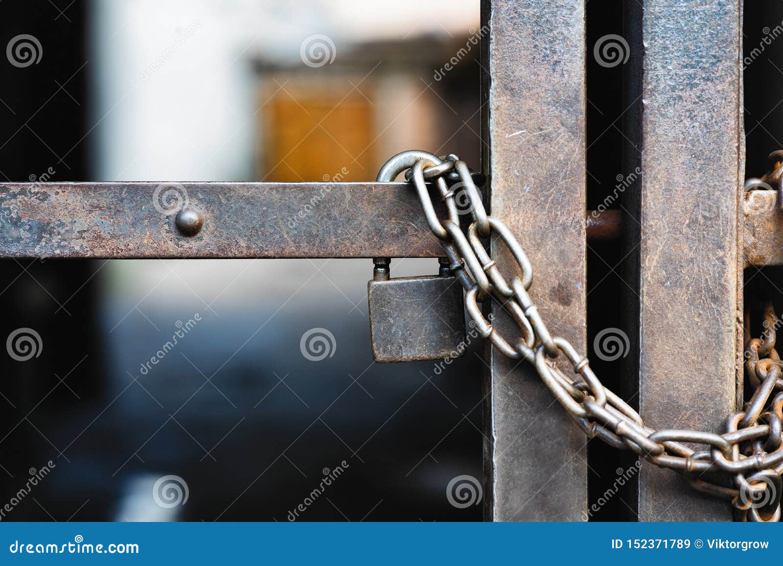 Lock with Chain on the Iron Gate Stock Image - Image of design, access ...