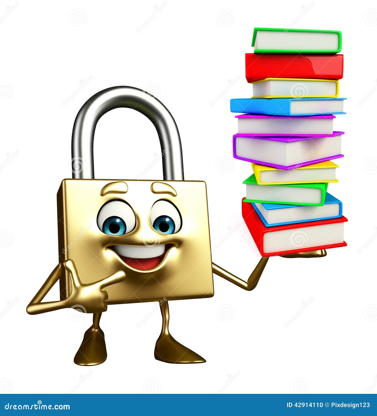 Lock Character with Books Pile Stock Illustration - Illustration of ...