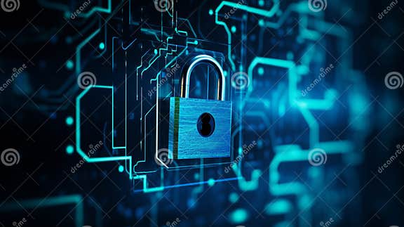 A Lock on a Circuit Board Symbolizes Data Security and Encryption, Using Technology and Computer ...