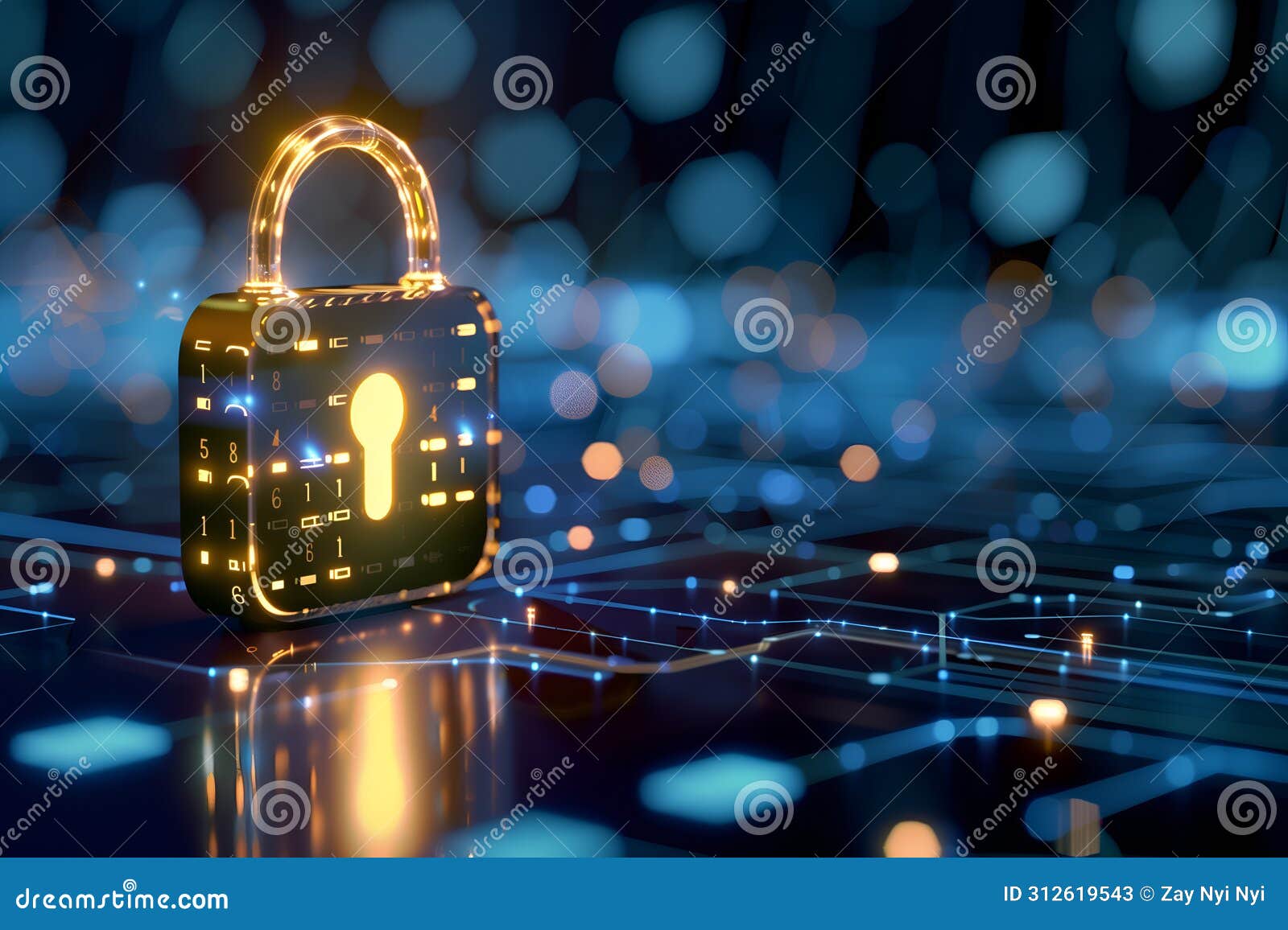 Lock with Circuit Pathways. Data Security, Cybersecurity, Cyber Defense ...
