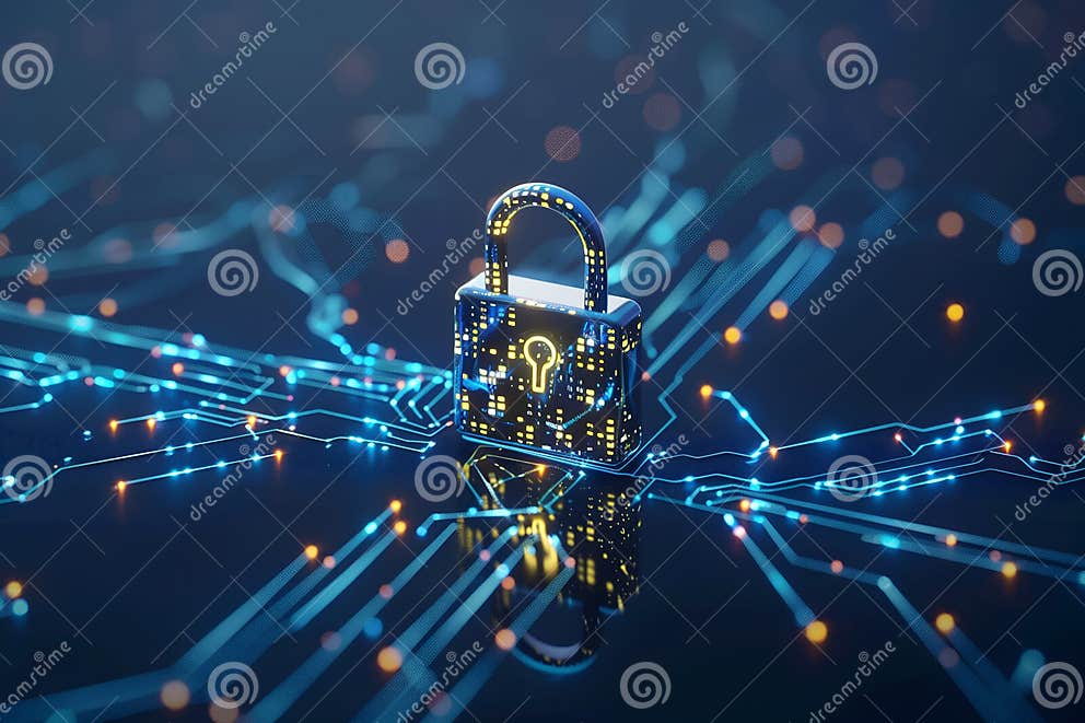 Lock with Circuit Pathways. Data Security, Cybersecurity, Cyber Defense ...