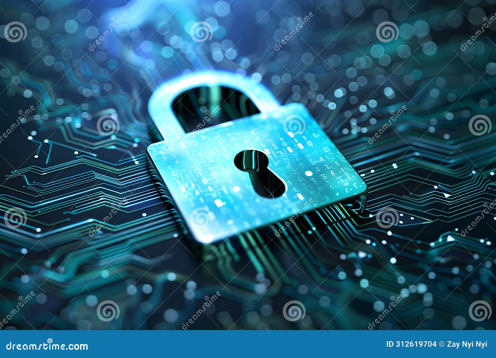 Lock with Circuit Pathways. Data Security, Cybersecurity, Cyber Defense ...