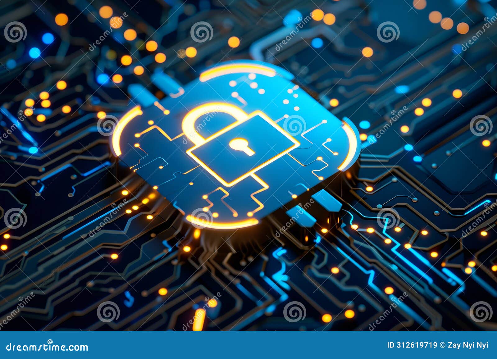 Lock with Circuit Pathways. Data Security, Cybersecurity, Cyber Defense ...
