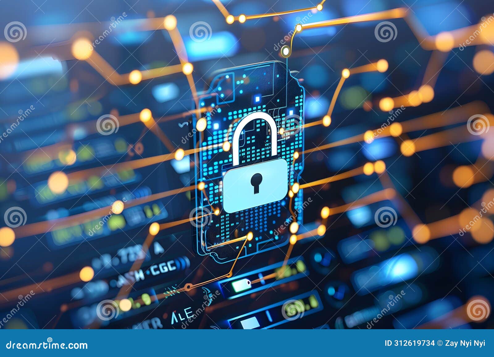 Lock with Circuit Pathways. Data Security, Cybersecurity, Cyber Defense ...