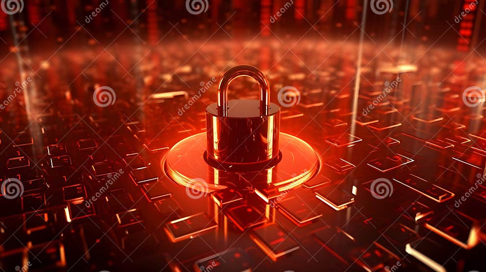Lock on Circuit Pattern. Concept of Data Security and Cybersecurity. AI Generated Stock ...