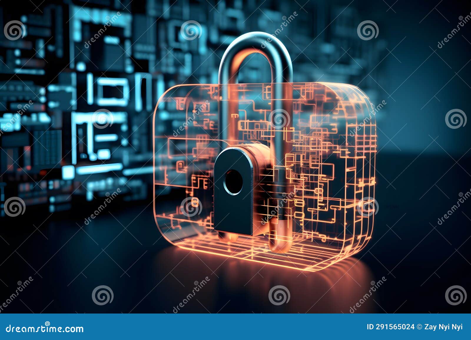 Lock with Circuit Pattern. Concept of Data Security, Cybersecurity ...