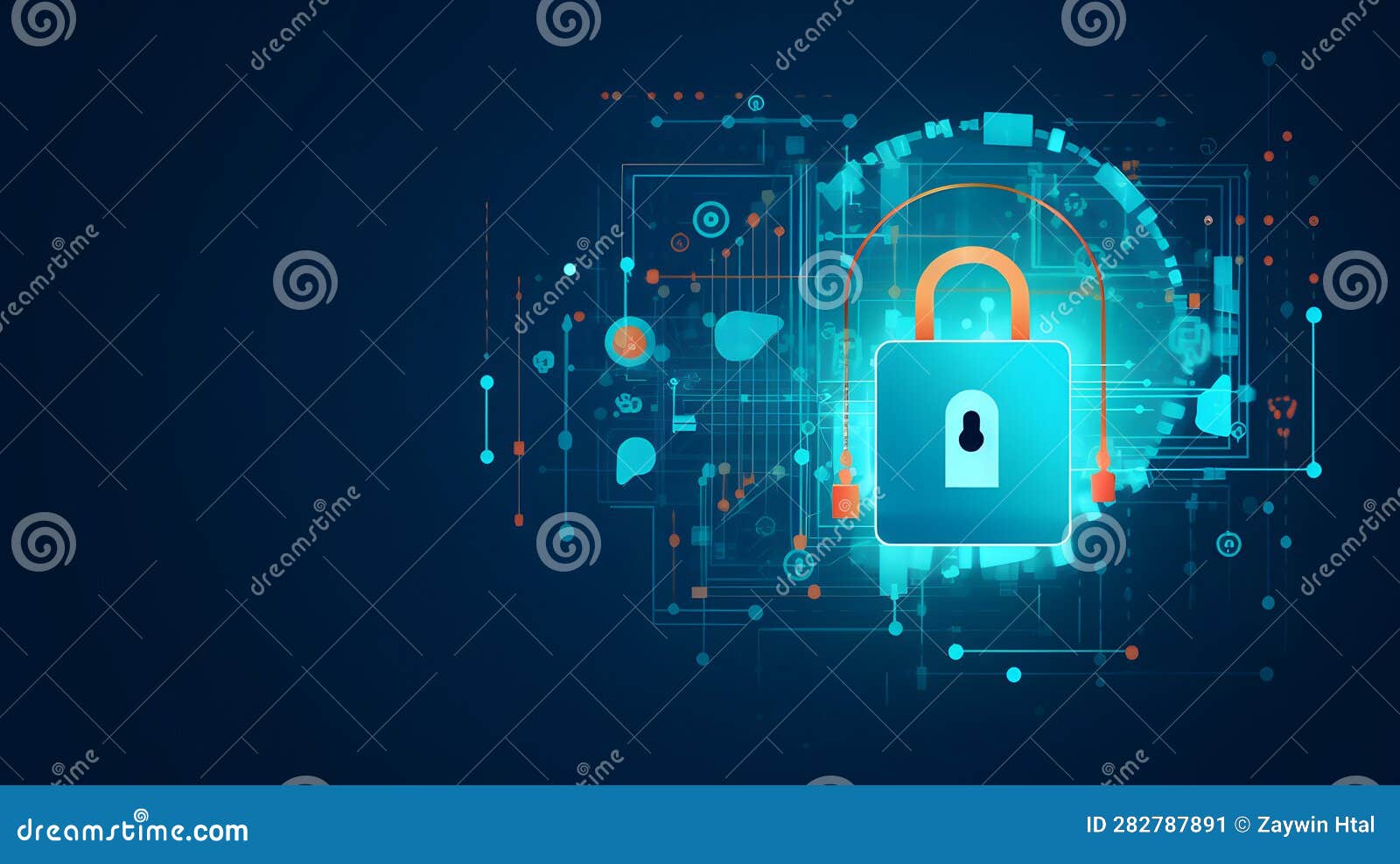 Lock In Circuit Pattern Concept Of Data Security And Cybersecurity Ai Generated Stock