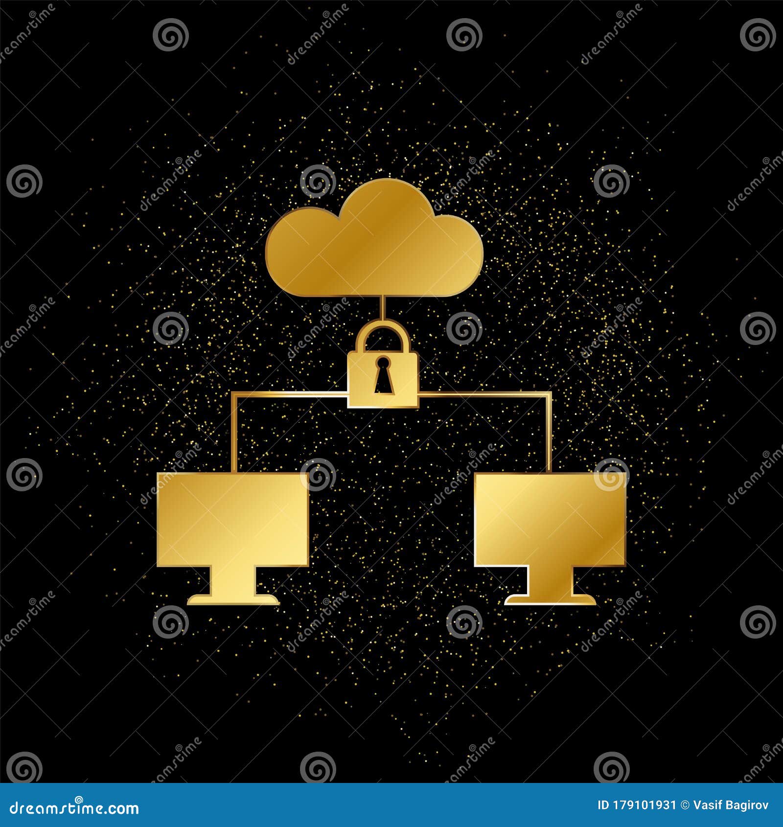 Lock Cloud, Computer Gold Icon. Vector Illustration of Golden Particle ...