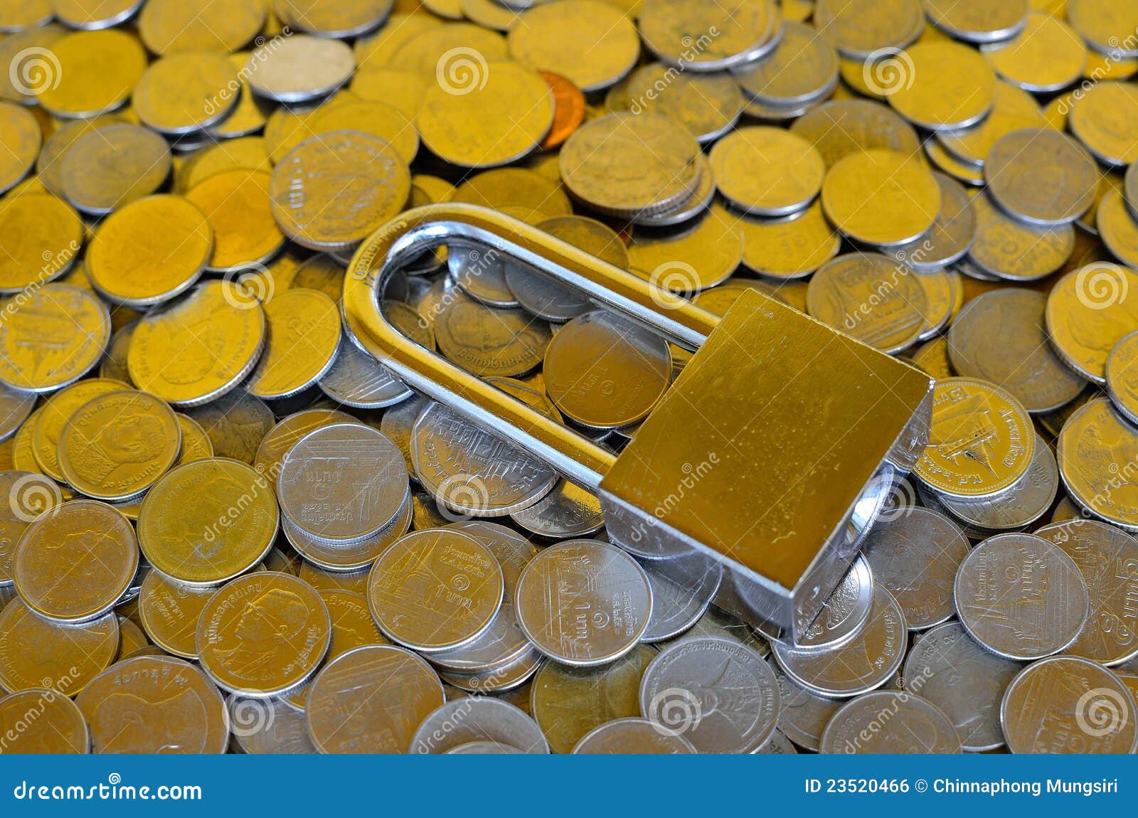 Lock and coins stock photo. Image of rich, closeup, gold - 23520466