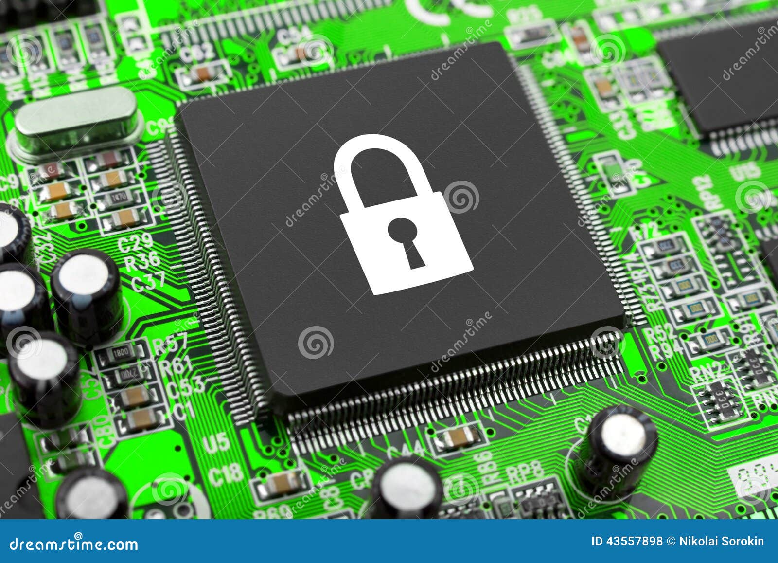 Lock on computer chip stock photo. Image of circuit, background - 43557898