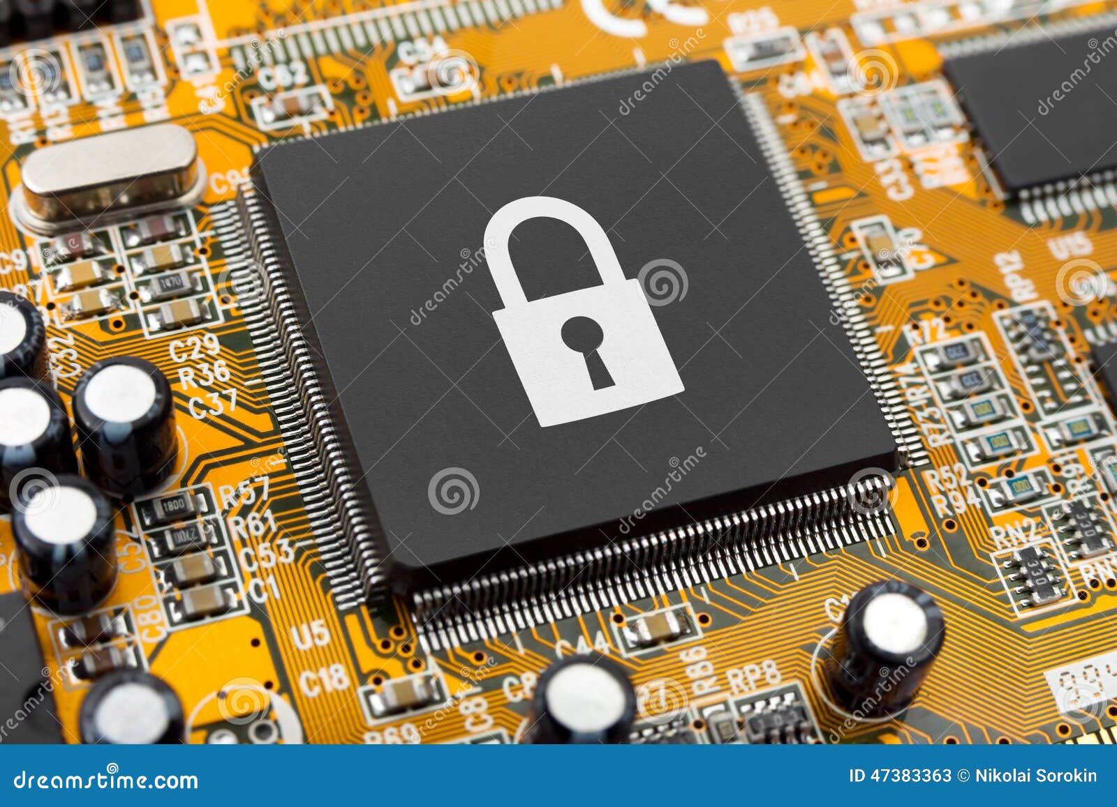 Lock on computer chip stock image. Image of privacy, communication ...