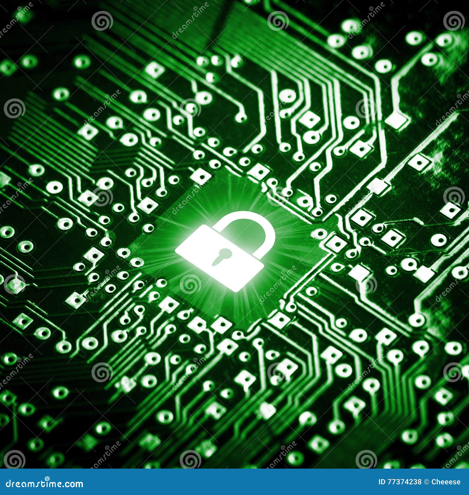 Lock on computer chip stock photo. Image of micro, business - 77374238