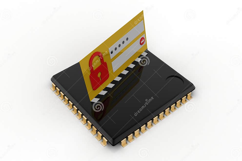 Lock on Computer Chip - Technology Security Concept Stock Illustration ...
