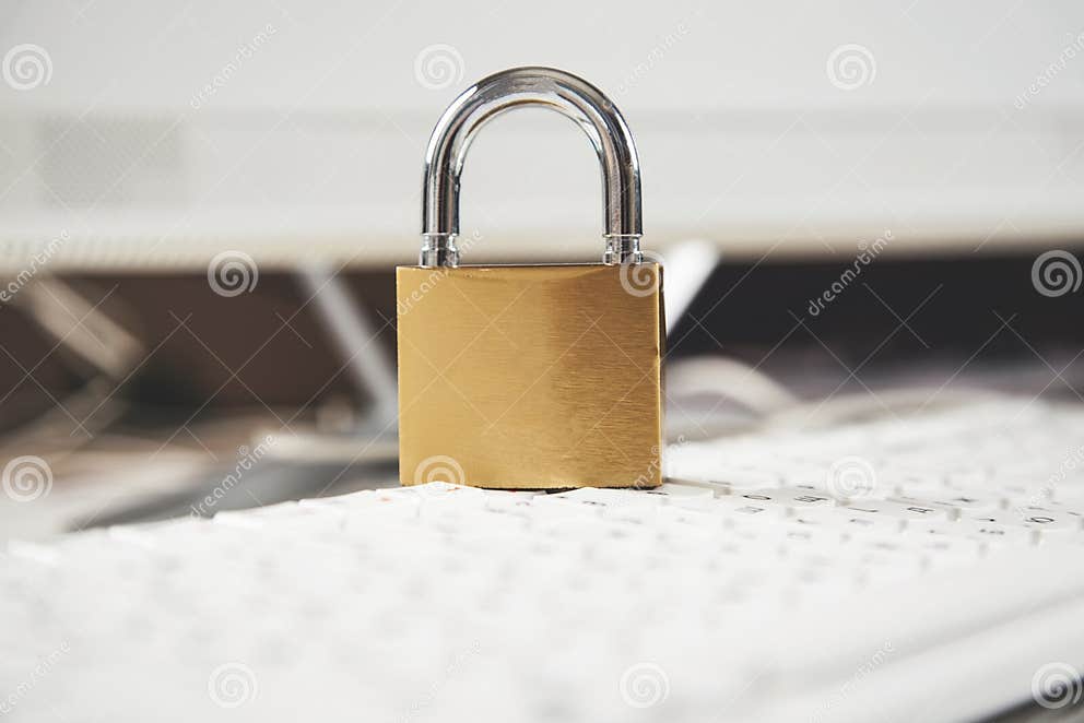 Lock on keyboard stock photo. Image of equipment, safety - 142625884