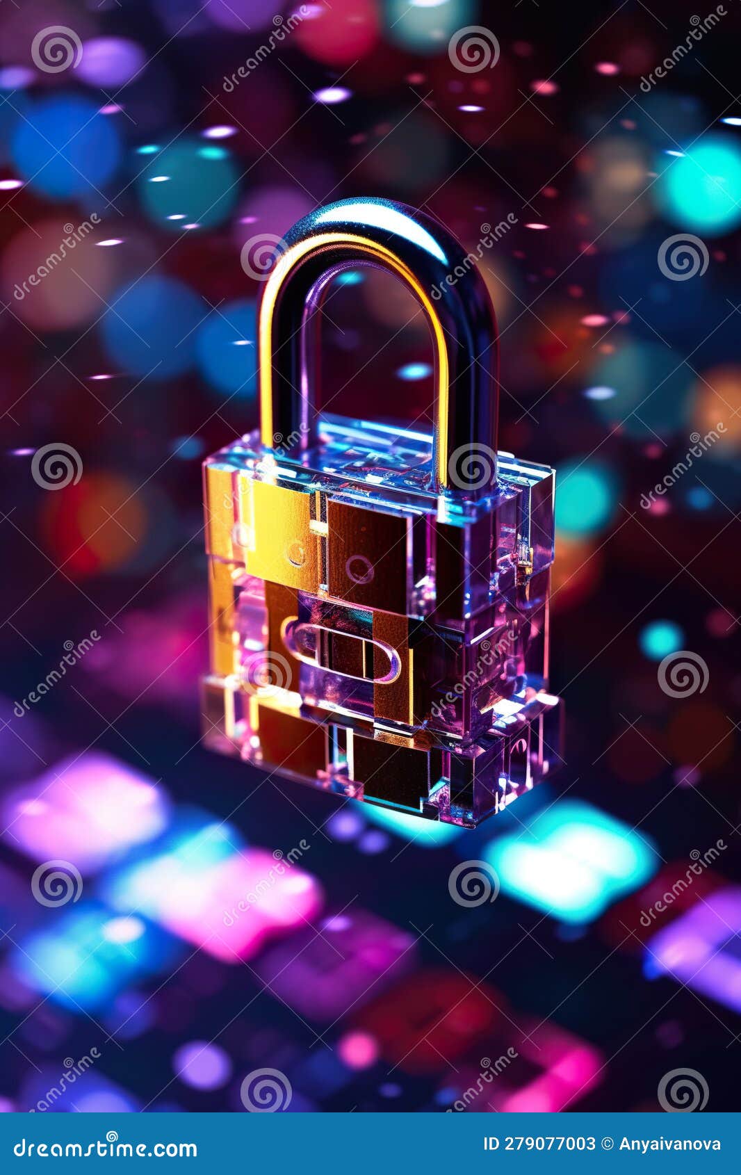 A Lock on a Computer Keyboard Surrounded by Colorful Lights. Generative ...