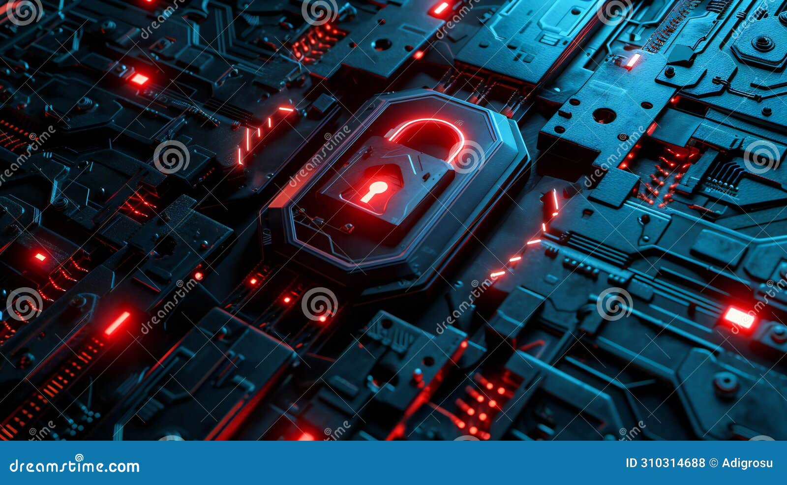 A Lock on a Computer Motherboard or Hardware Device. Security Hardware ...