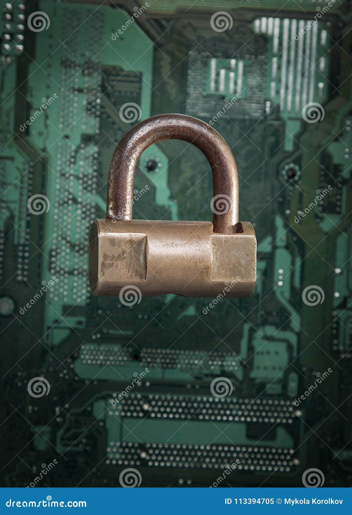 Lock on Computer Motherboard. Internet Data Privacy Information ...