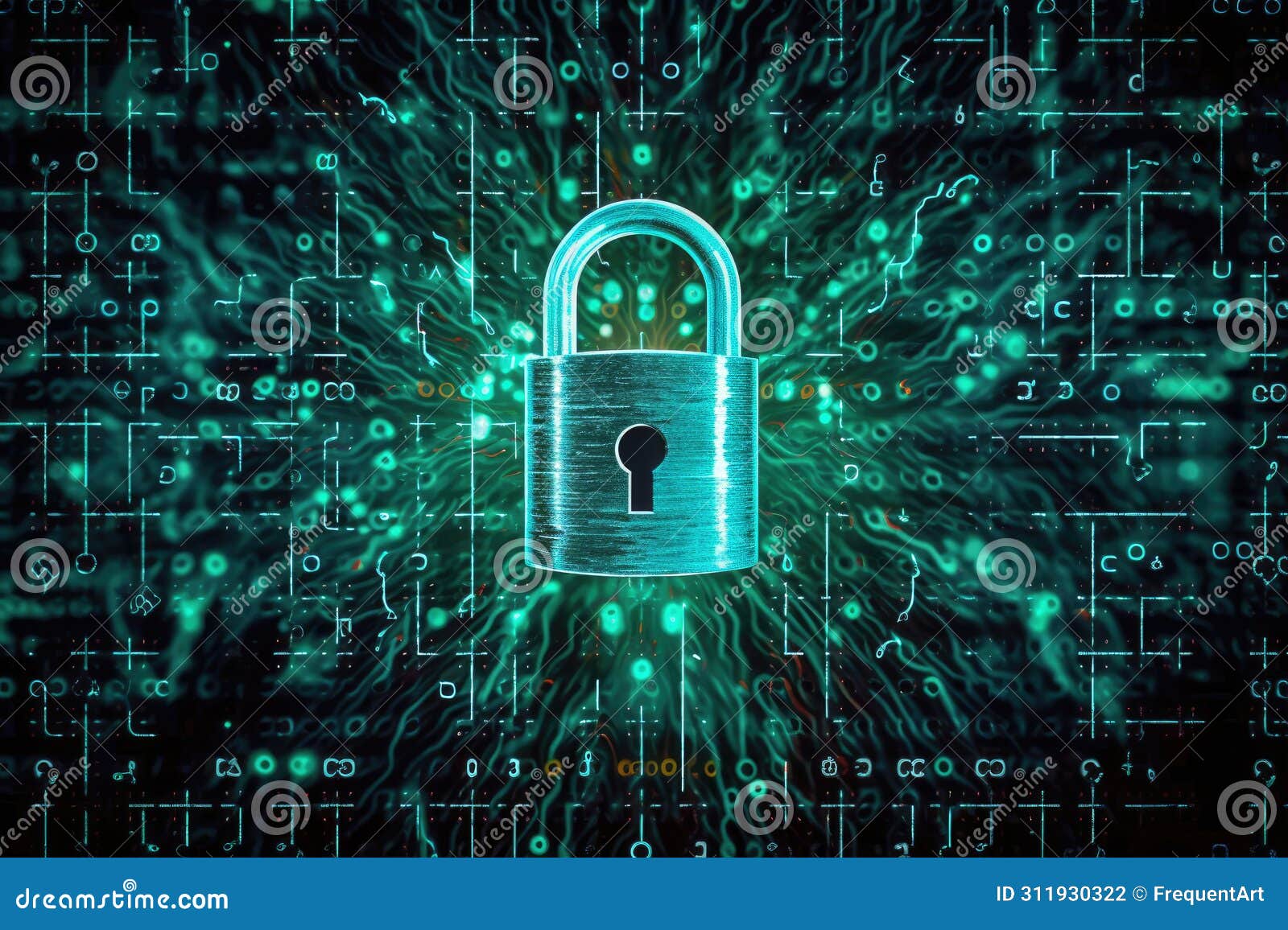 Lock on Computer Screen with Green Background. Generative AI Stock ...