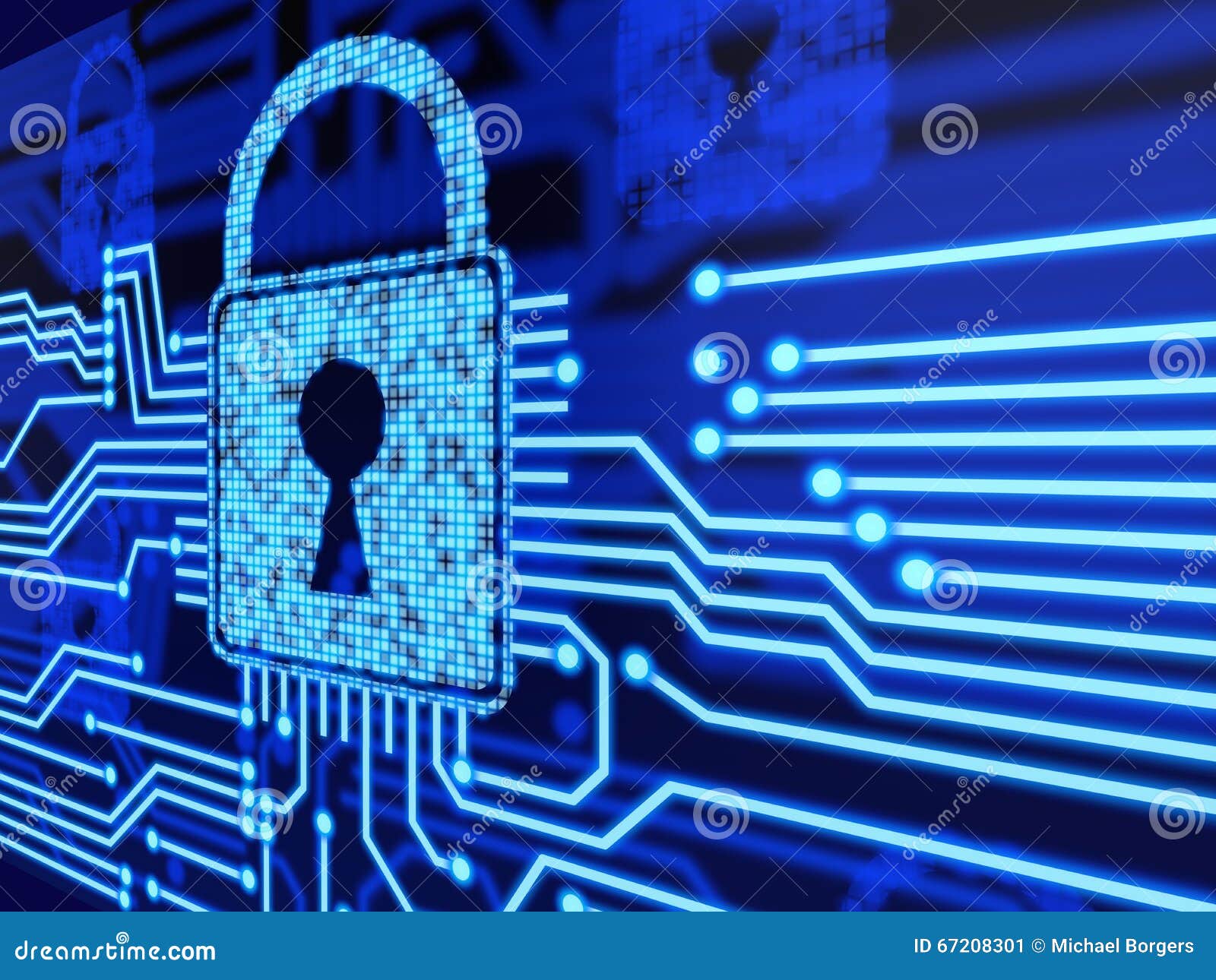Lock Connected on a Circuit Board Security Concept Stock Illustration ...