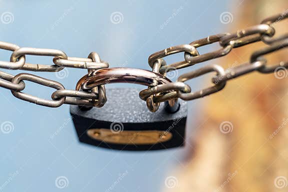 The Lock Connects the Two Parts of the Chain Stock Photo - Image of ...
