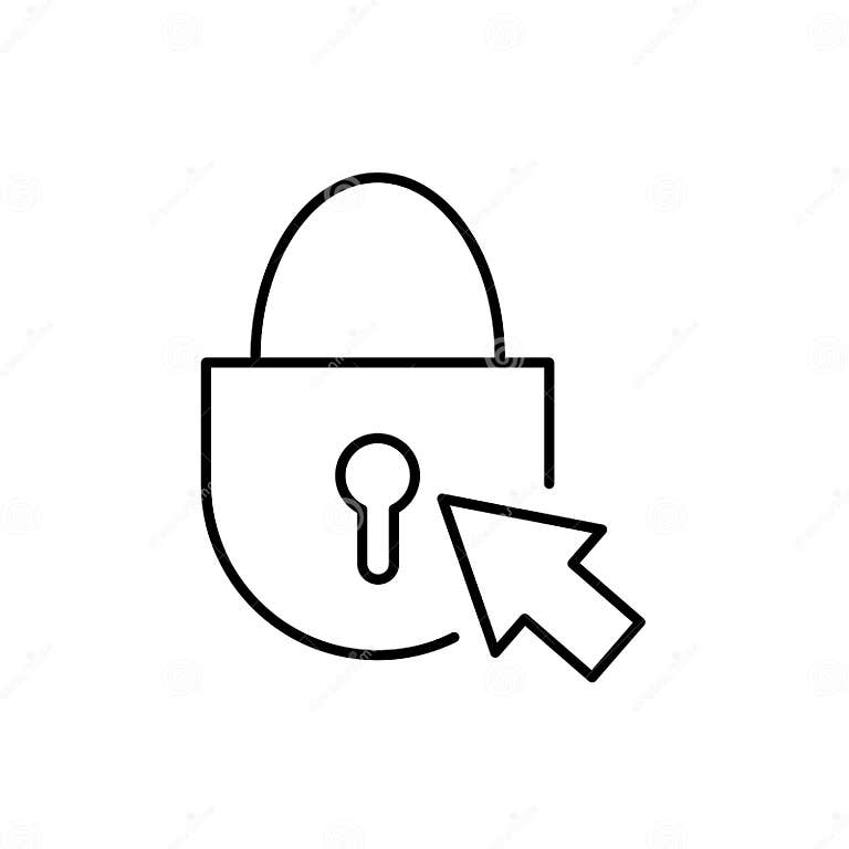 Lock with Cursor Line Icon. Blocking, Hacking, Arrow, Computer Security ...