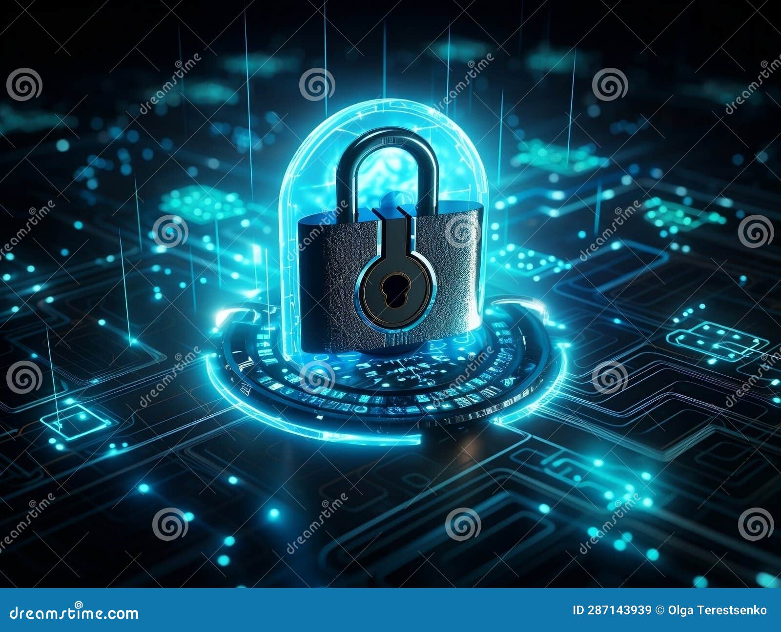 A Lock in a Cyberspace. Cyber Security and Defense Concept. Generative ...