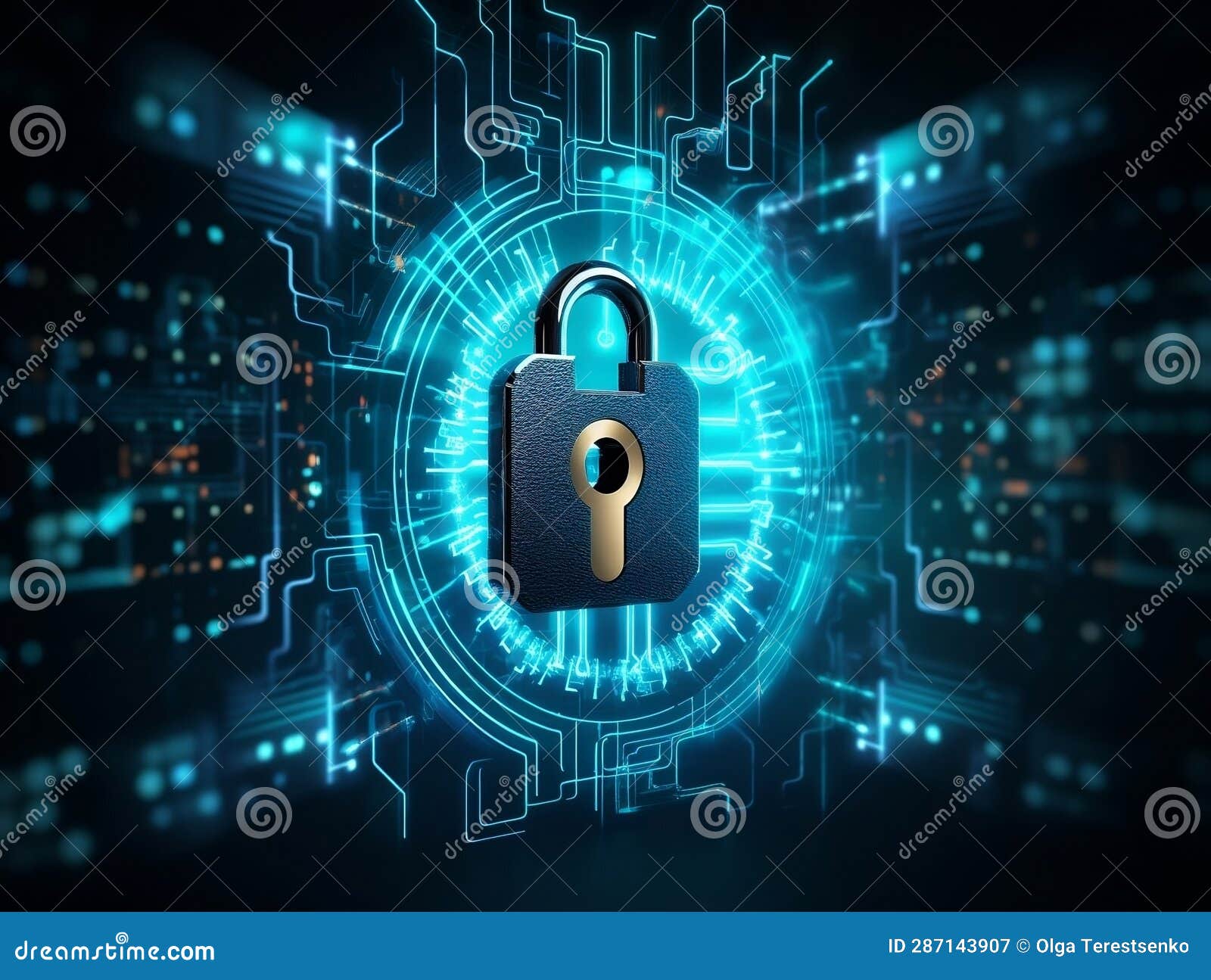 A Lock in a Cyberspace. Cyber Security and Defense Concept. Generative ...