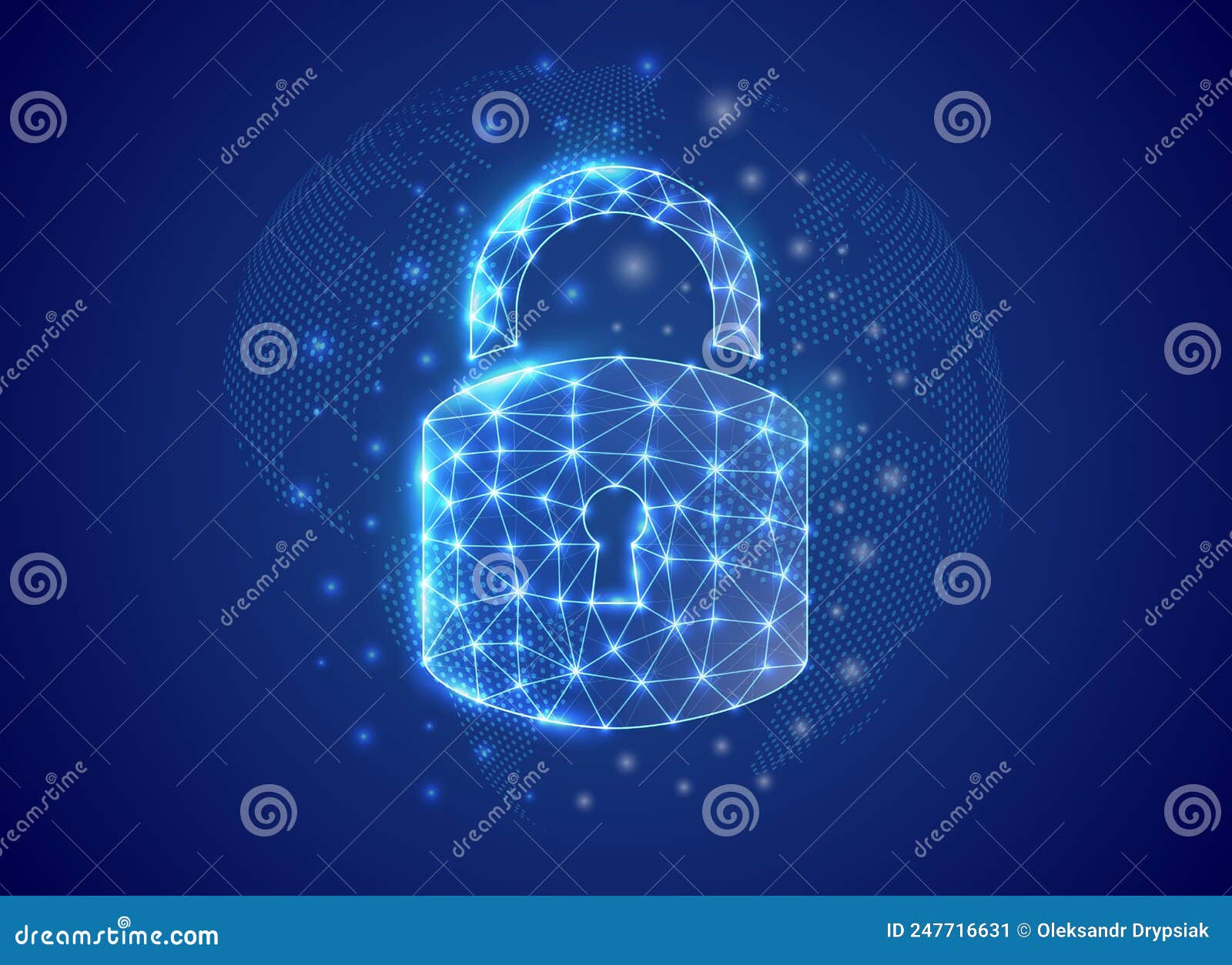 Lock 3d Low Poly Symbol with Blue World Map Background. Antivirus ...