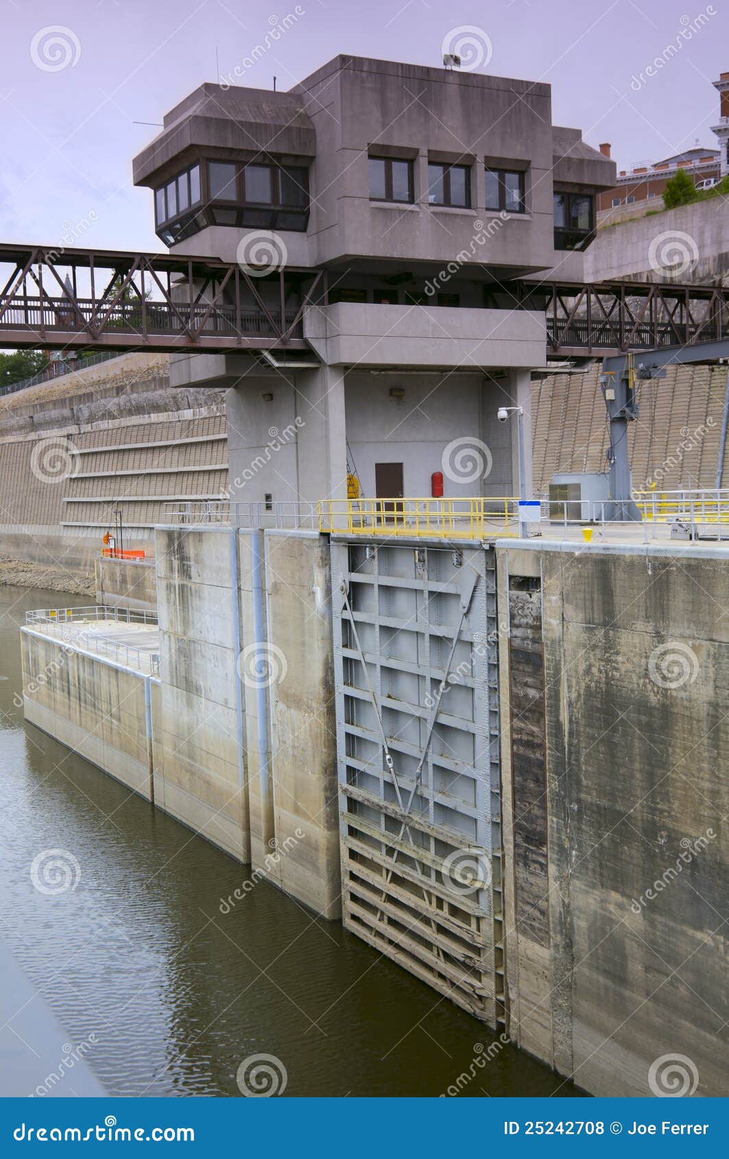 Lock and Dam Control Tower and Gate Stock Photo - Image of tower ...