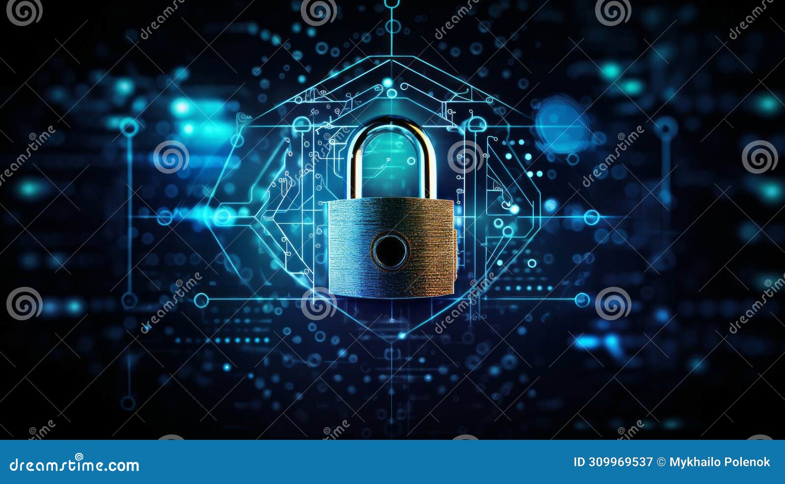 Lock Digital Background, Cyber Security Symbol. Neural Network AI ...