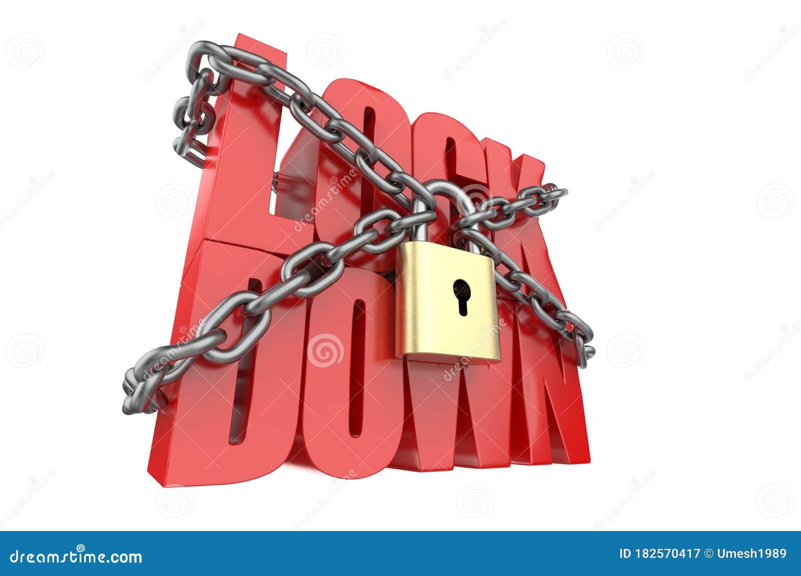 Lock Down Text with Metal Chain and Lock, 3d Illustration. Stock ...