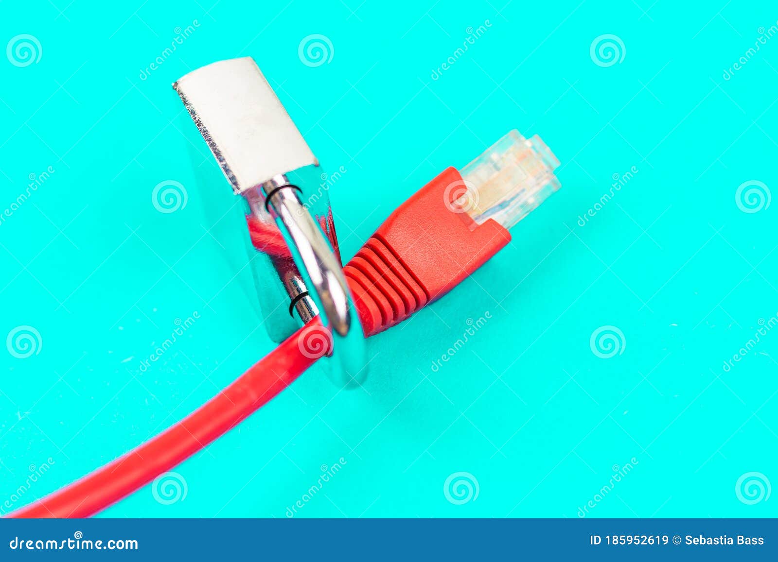 Lock on Ethernet Wire. Internet Security Concept in Blue Background ...
