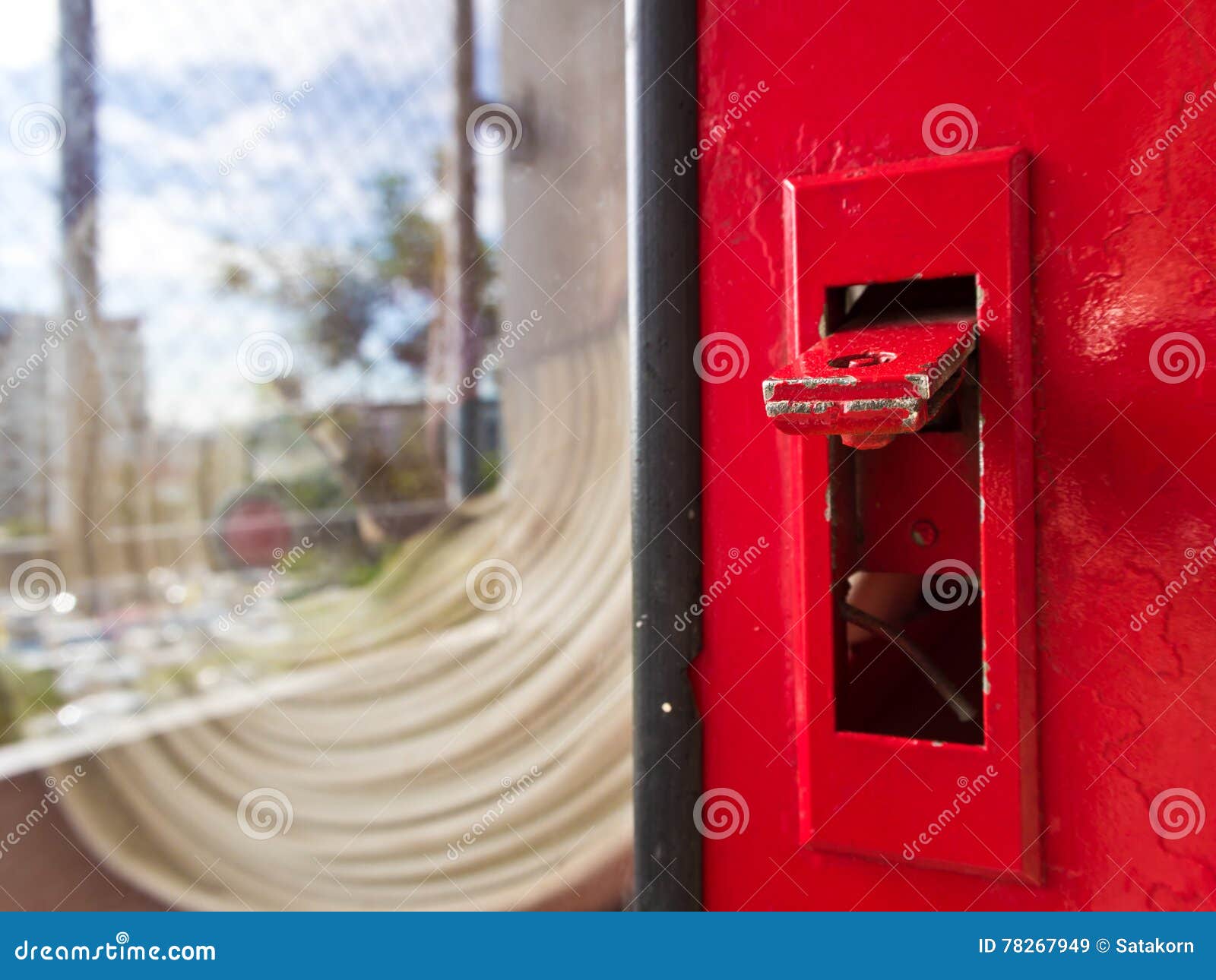 Lock of Fire Hose Rack Cabinet Stock Image - Image of emergency, public ...