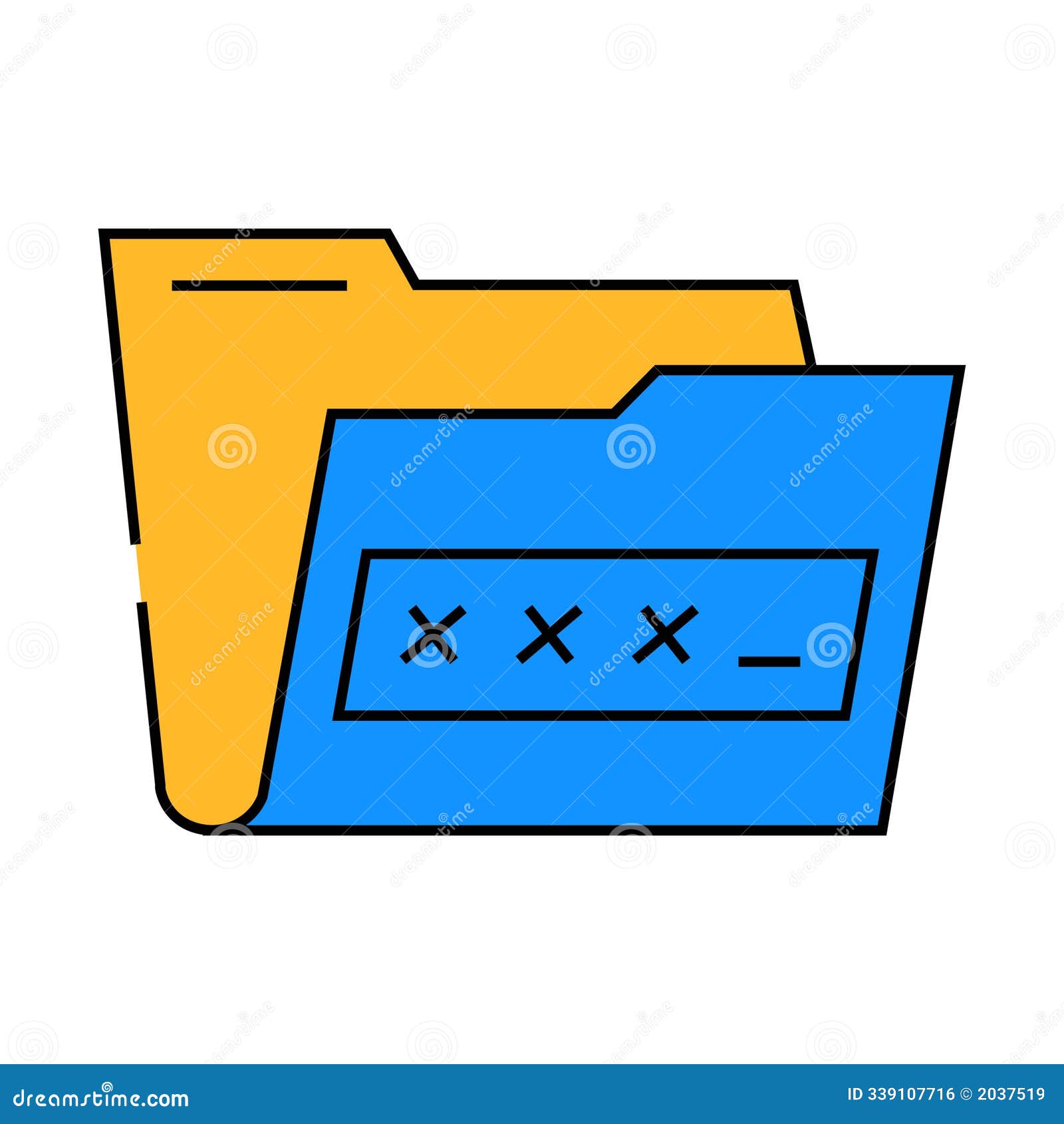 Lock And Folder Icon Set, With Blue Doodle Design. Vector Illustration ...