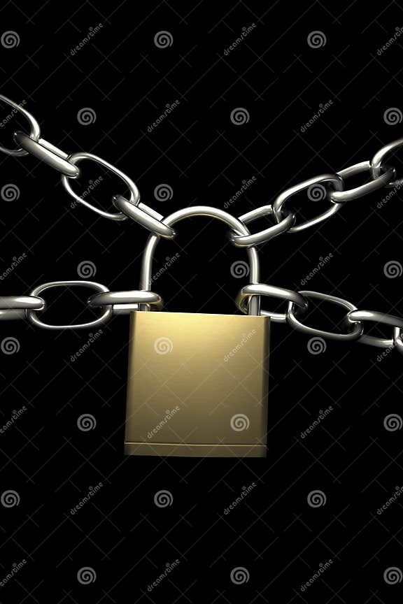 Lock with four chains stock illustration. Illustration of white - 67884216