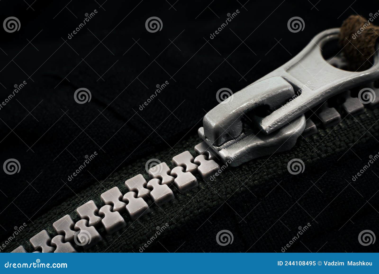 Lock with a Gray Zipper on Black Clothes Close-up. Jacket Clasp Stock ...