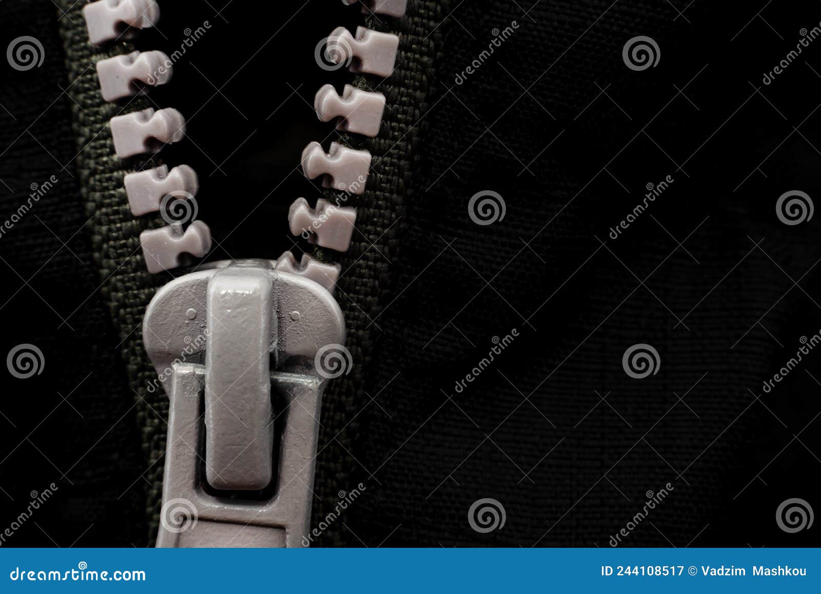 Lock with a Gray Zipper on Black Clothes Close-up. Jacket Clasp Stock ...