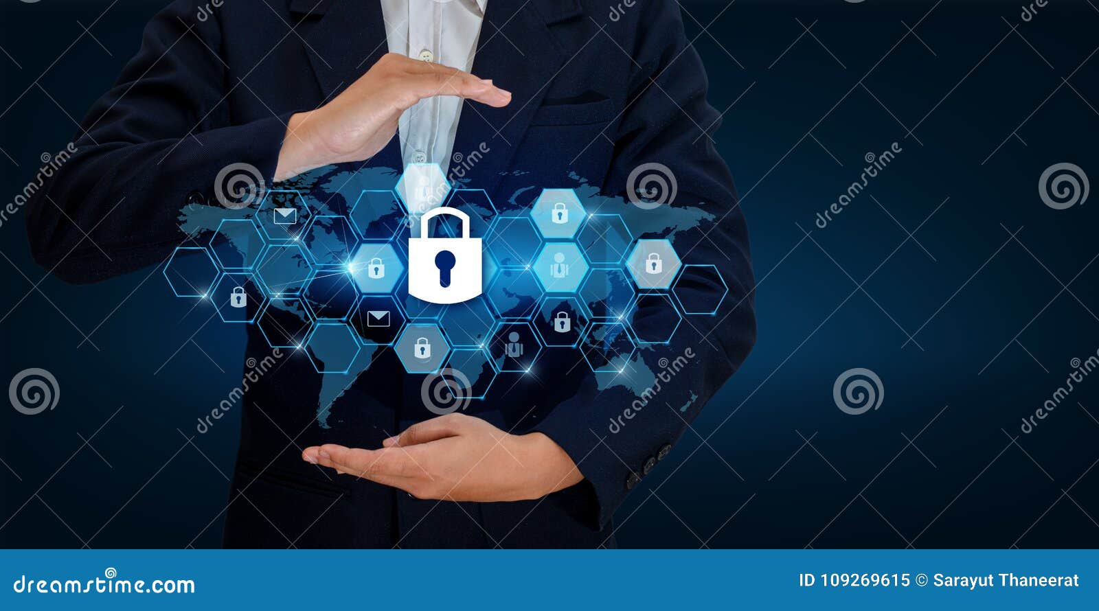 Lock in the Hands of a Businessman Shield the Shield To Protect the ...