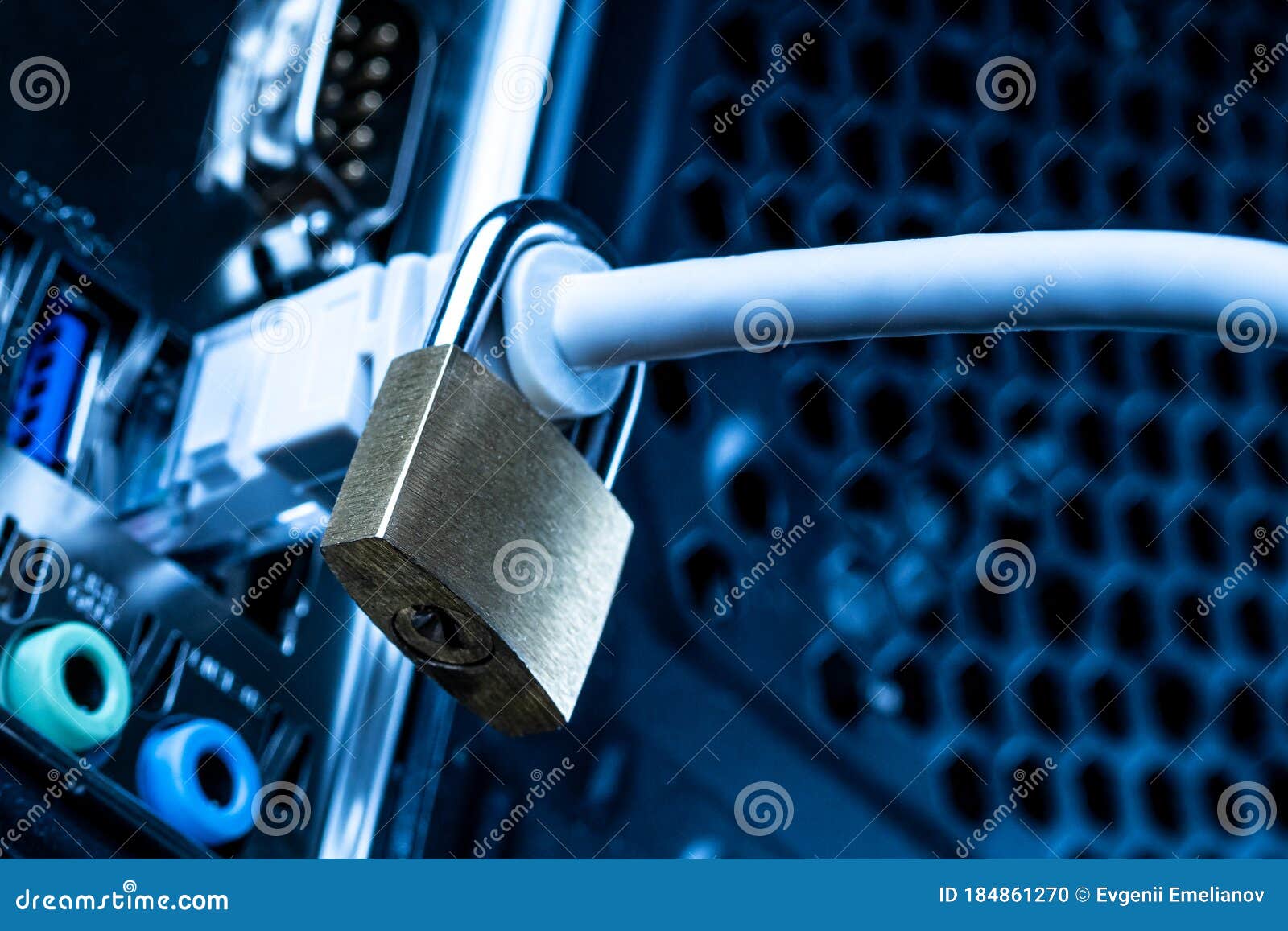 Lock Hanging on a Network Cable Stock Photo - Image of connect, data ...
