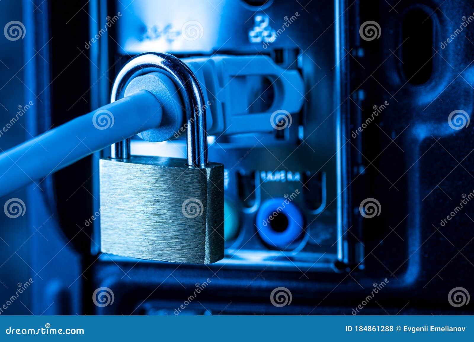 Lock Hanging on a Network Cable Stock Photo - Image of communication ...