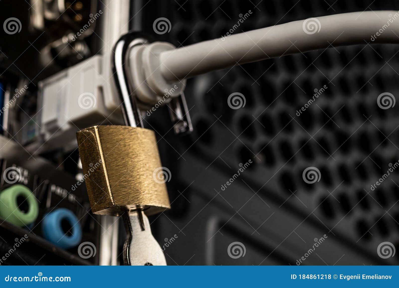 Lock Hanging on a Network Cable Stock Photo - Image of line ...