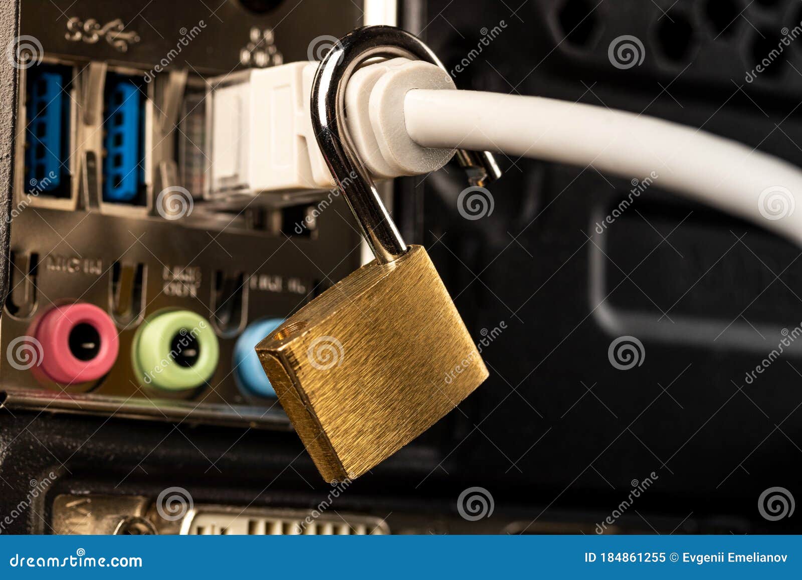 Lock Hanging on a Network Cable Stock Image - Image of lock ...