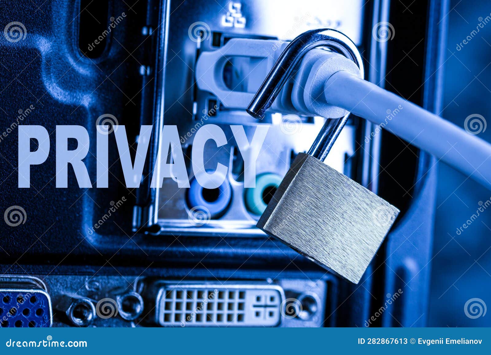 Lock Hanging on a Network Cable. Stock Image - Image of encryption ...