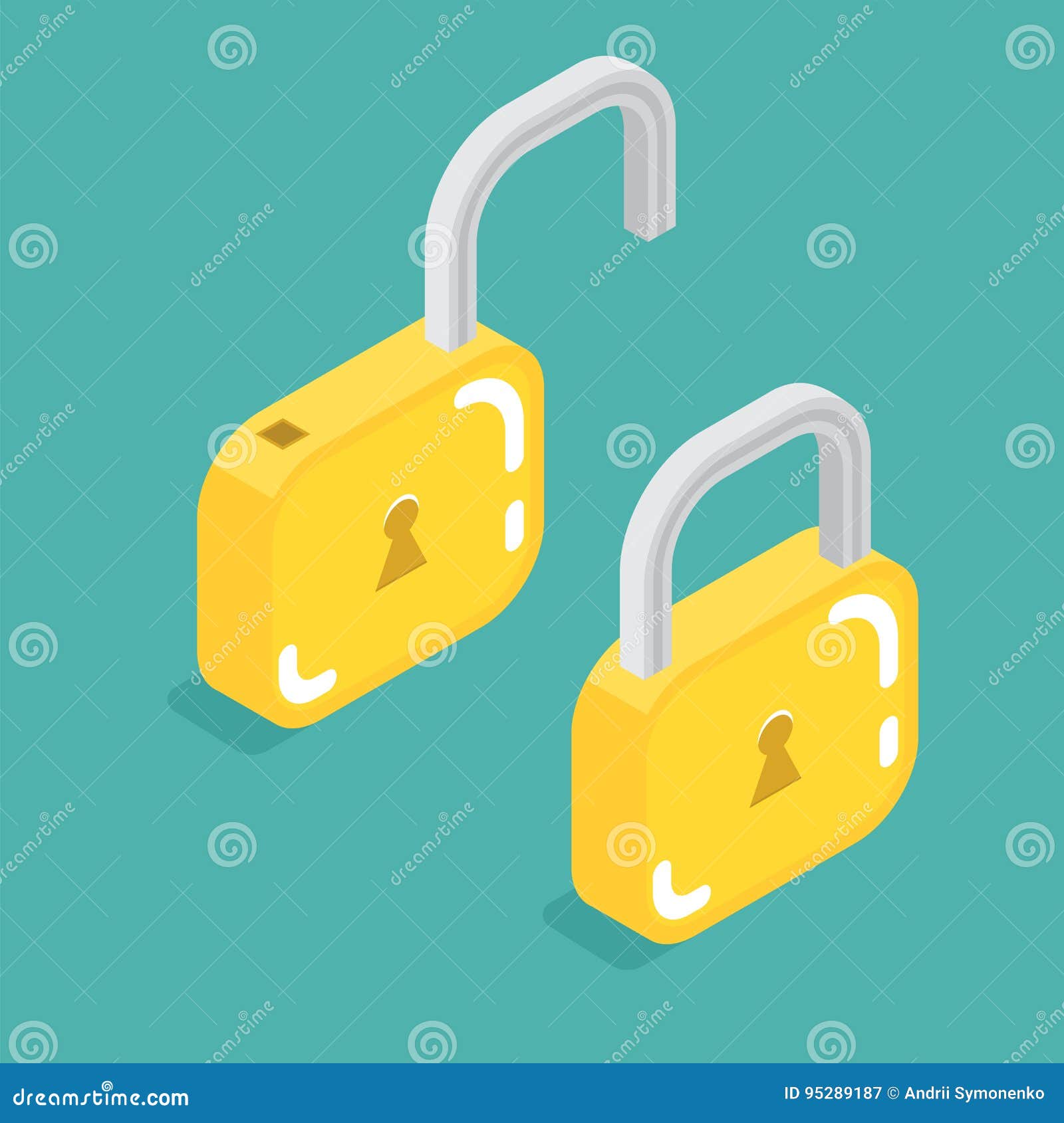 Lock Icon Isometric, Padlock Closed and Open Vector Illustration Stock ...