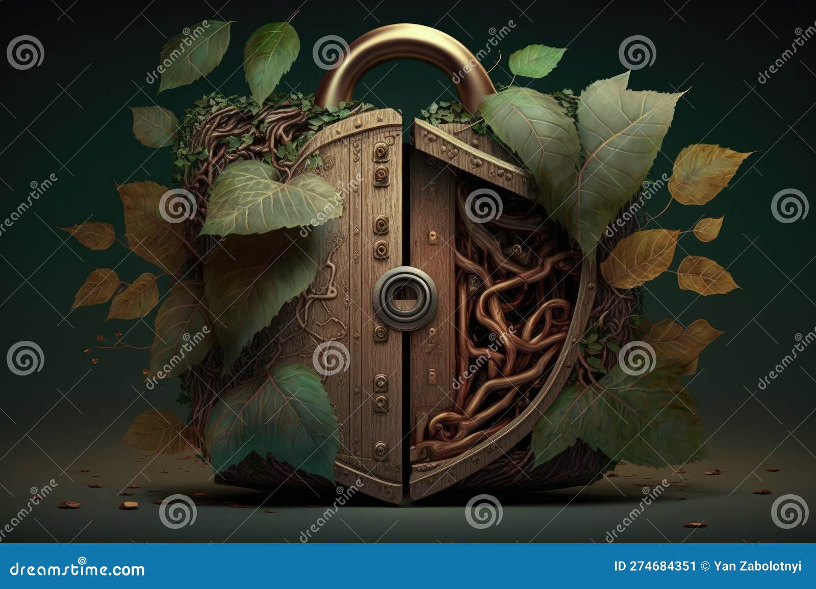 Lock Icon from Leaves and Root. Generative AI Stock Illustration ...