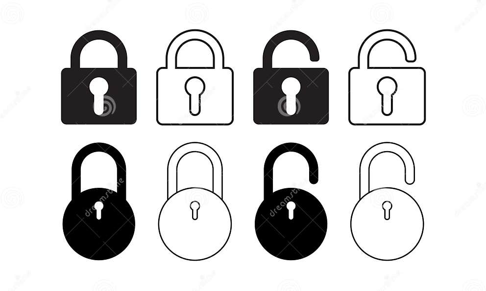 Lock Icon Set. Padlock Open and Closed. Locked and Unlocked Icon ...